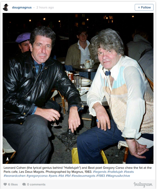 Photo: Leonard Cohen and Beat Poet Gregory Corso at Les Deux Magots ...